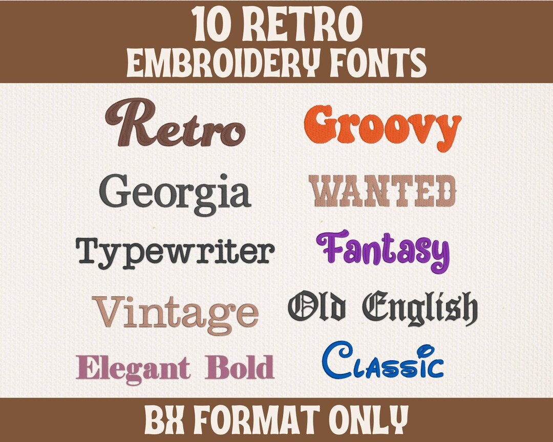 10 Retro Embroidery Fonts Bundle - BX Format - Vintage Alphabet Letters ...