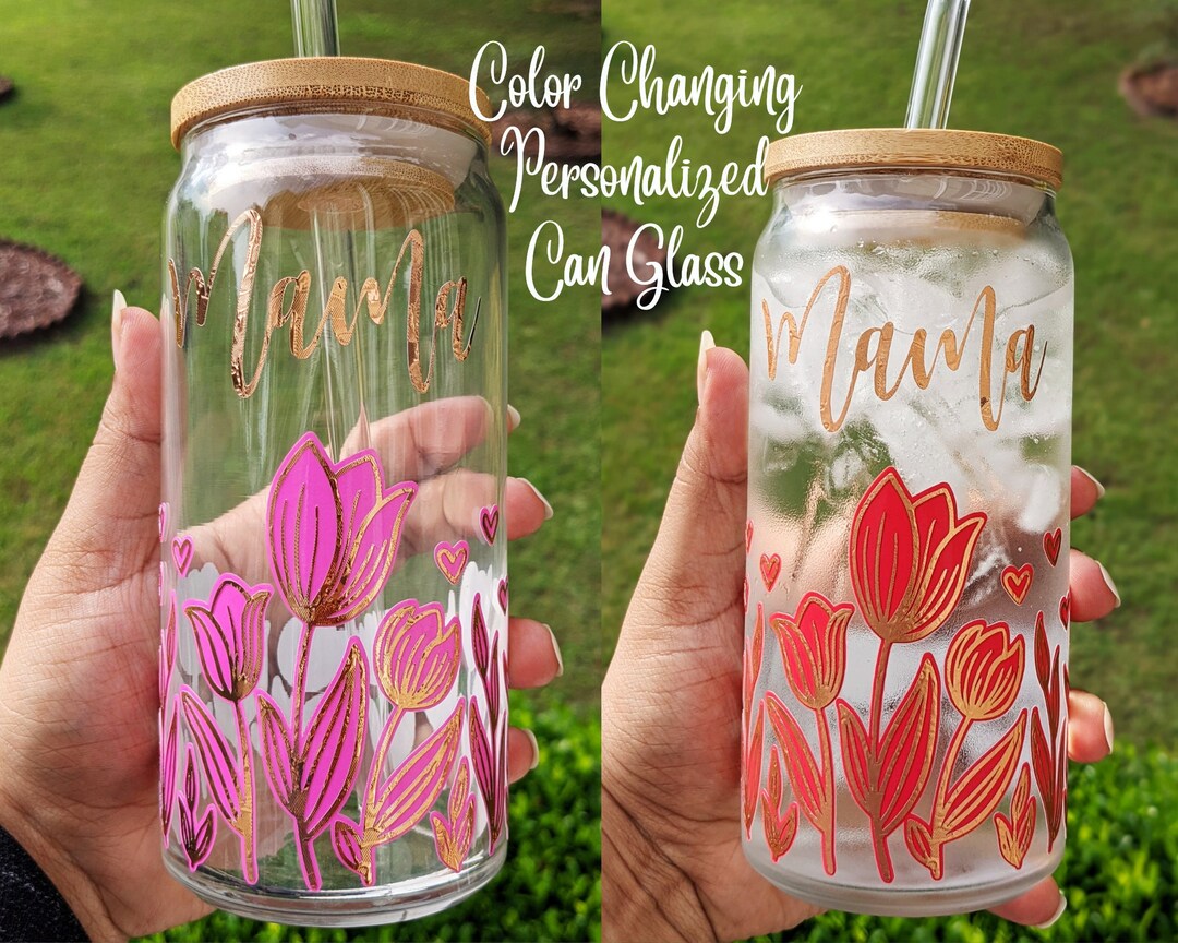 Personalized Tulips Can Glass Soda Can Glass Cup Ice Coffee Glass Lid