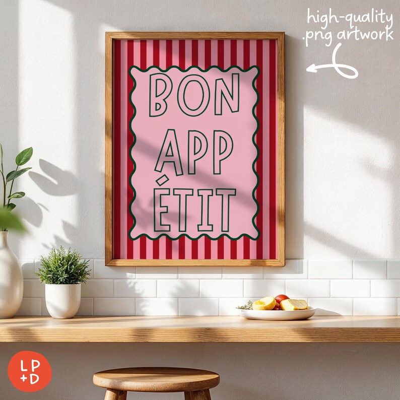 Bon Appétit French Kitchen Print – Chic Typography Wall Art (digital ...