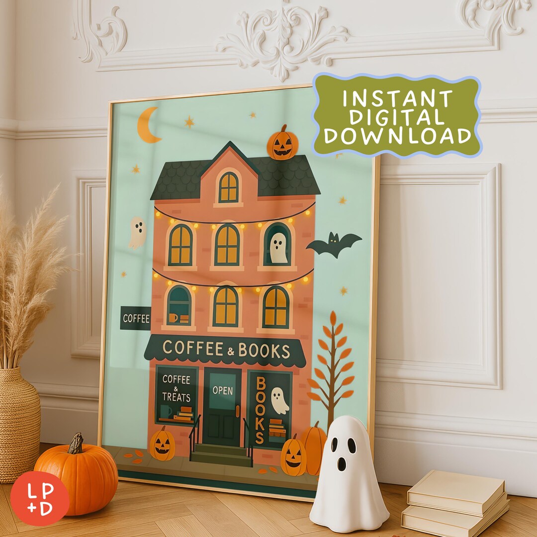 Haunted Coffee Shop Wall Art – Spooky Halloween Coffee Bar Printable ...