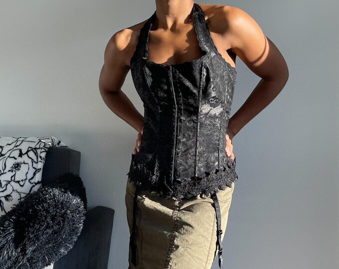 Fredricks of Hollywood Black Halter Top Corset - Etsy