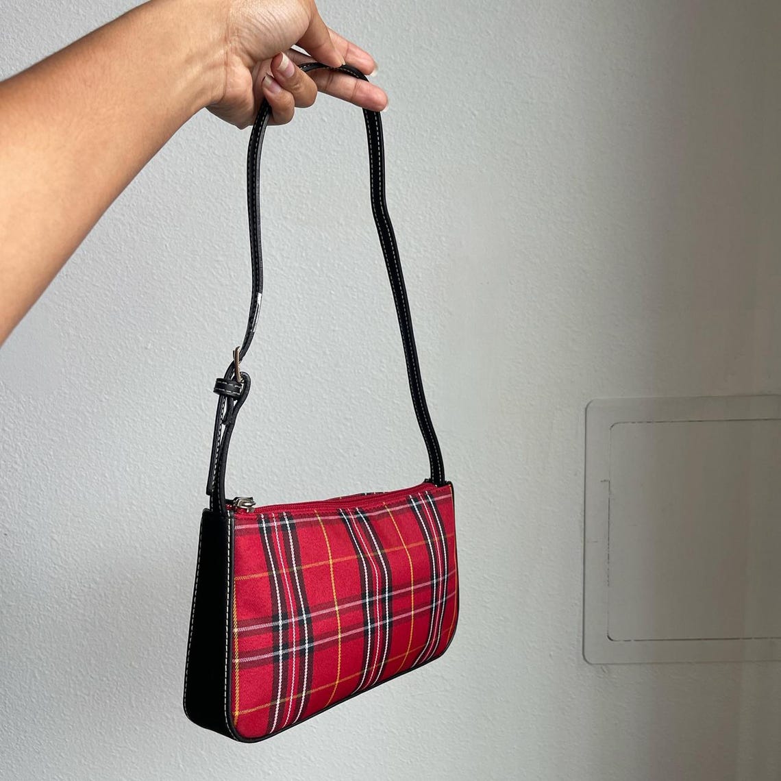 Villager Red Plaid Shoulder Bag | Y2K Preppy Purse With Zipper | 2000s ...