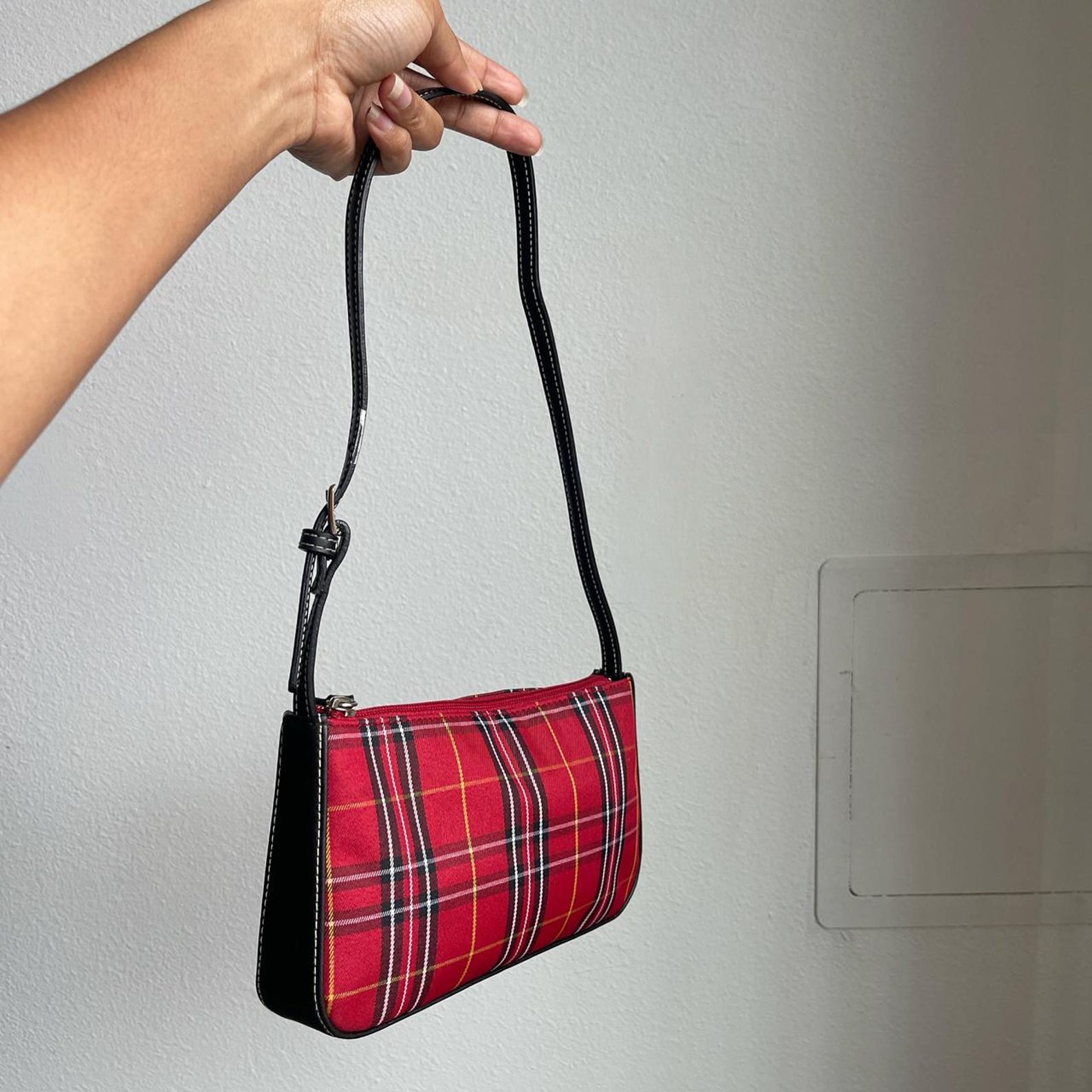 Villager Red Plaid Shoulder Bag | Y2K Preppy Purse With Zipper | 2000s ...