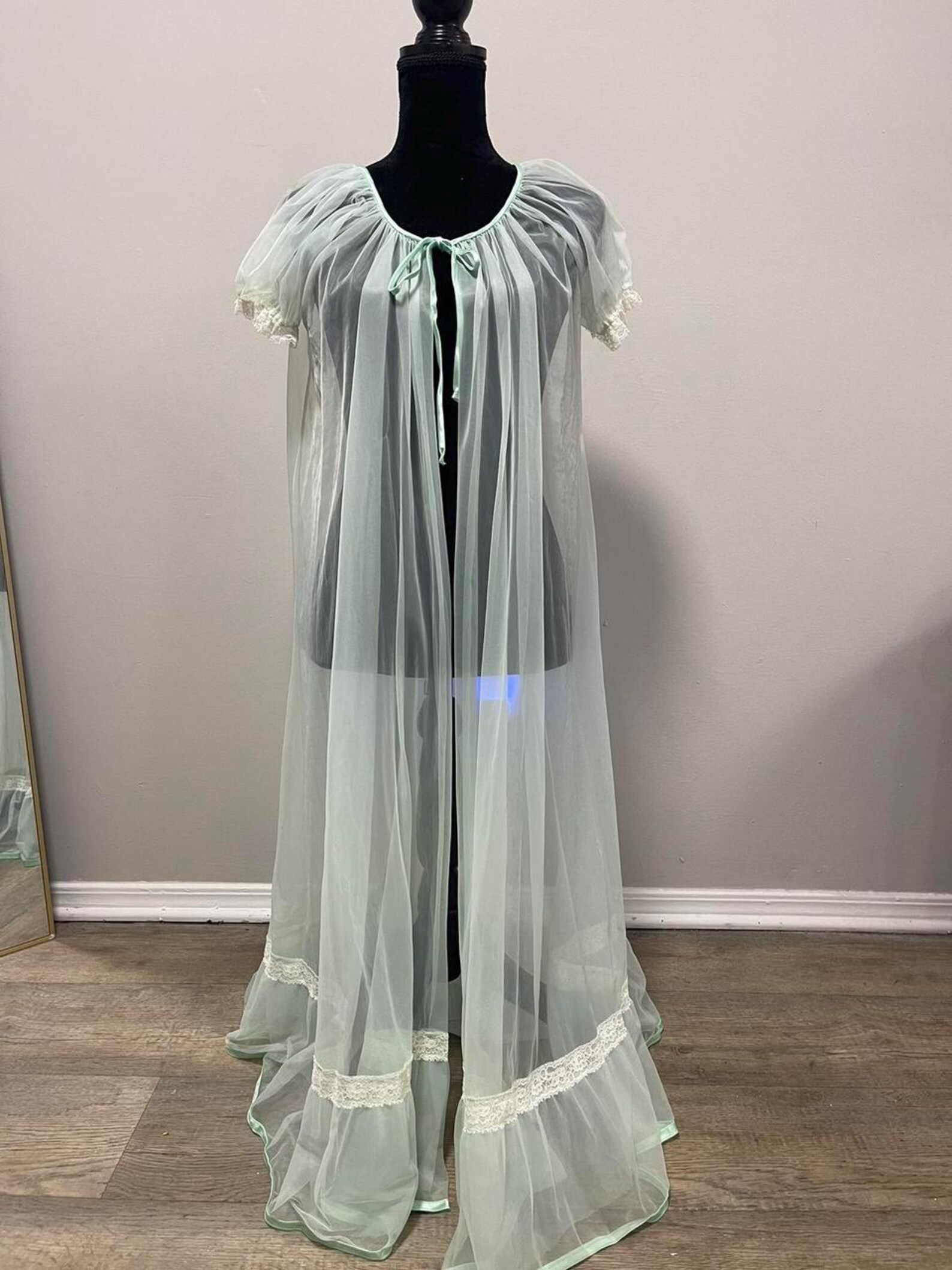 1970s Sears “delicates” Sheer Peignoir Robe – Pale Mint Green, Floor ...