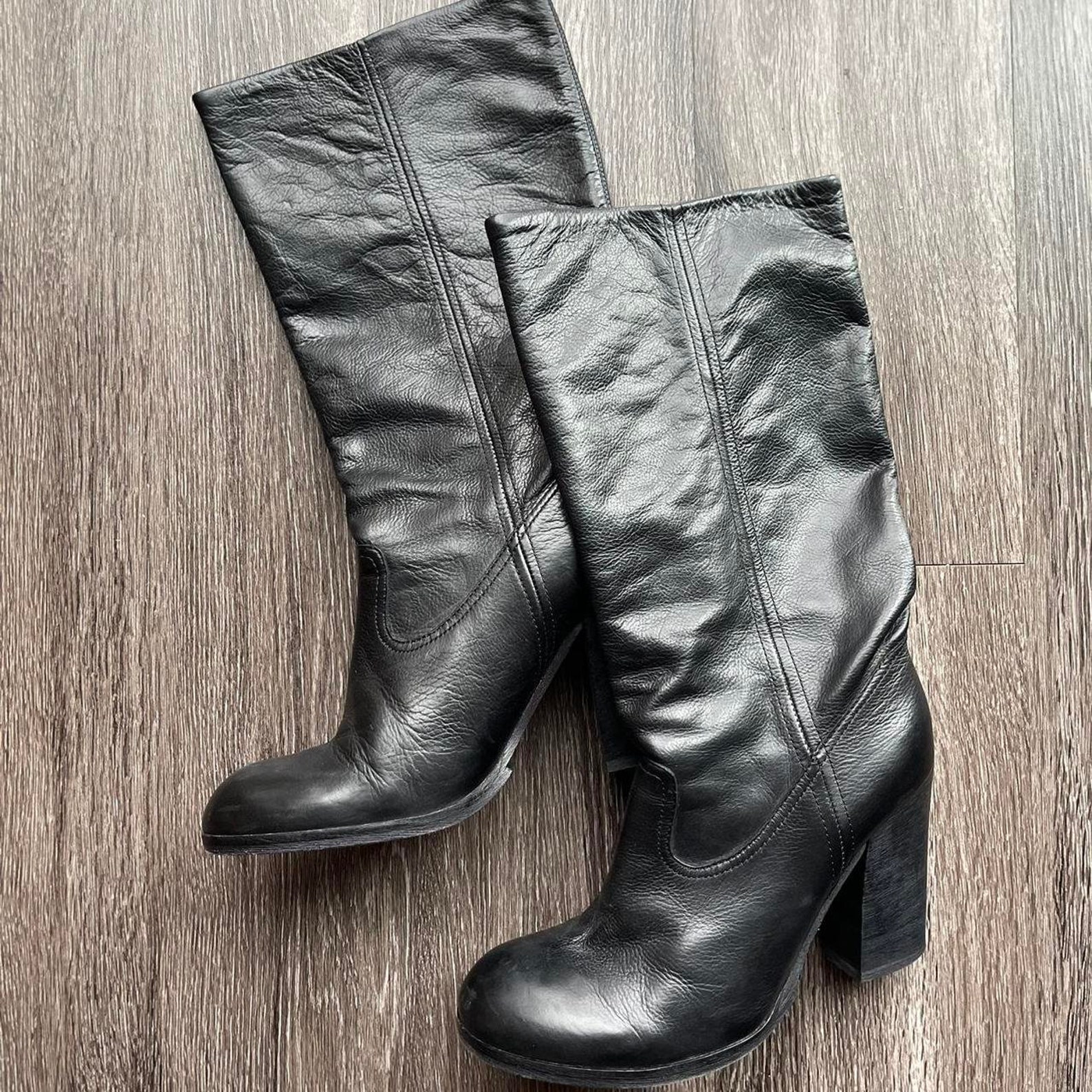 Black Leather Mid Calf Ash Boots - Etsy