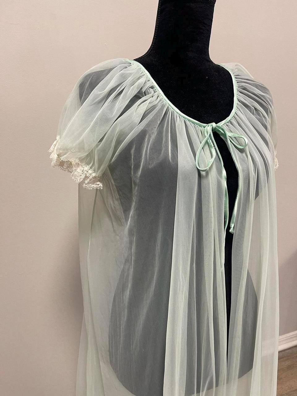 1970s Sears “delicates” Sheer Peignoir Robe – Pale Mint Green, Floor ...