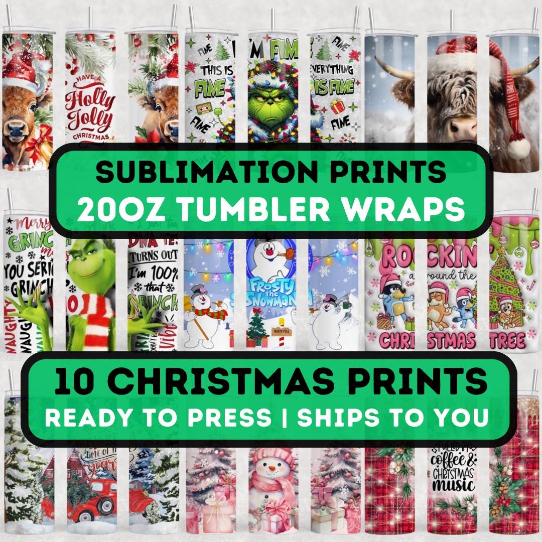 10 Random, Christmas Sublimation, 20oz Tumbler Print, Straight Tumbler ...