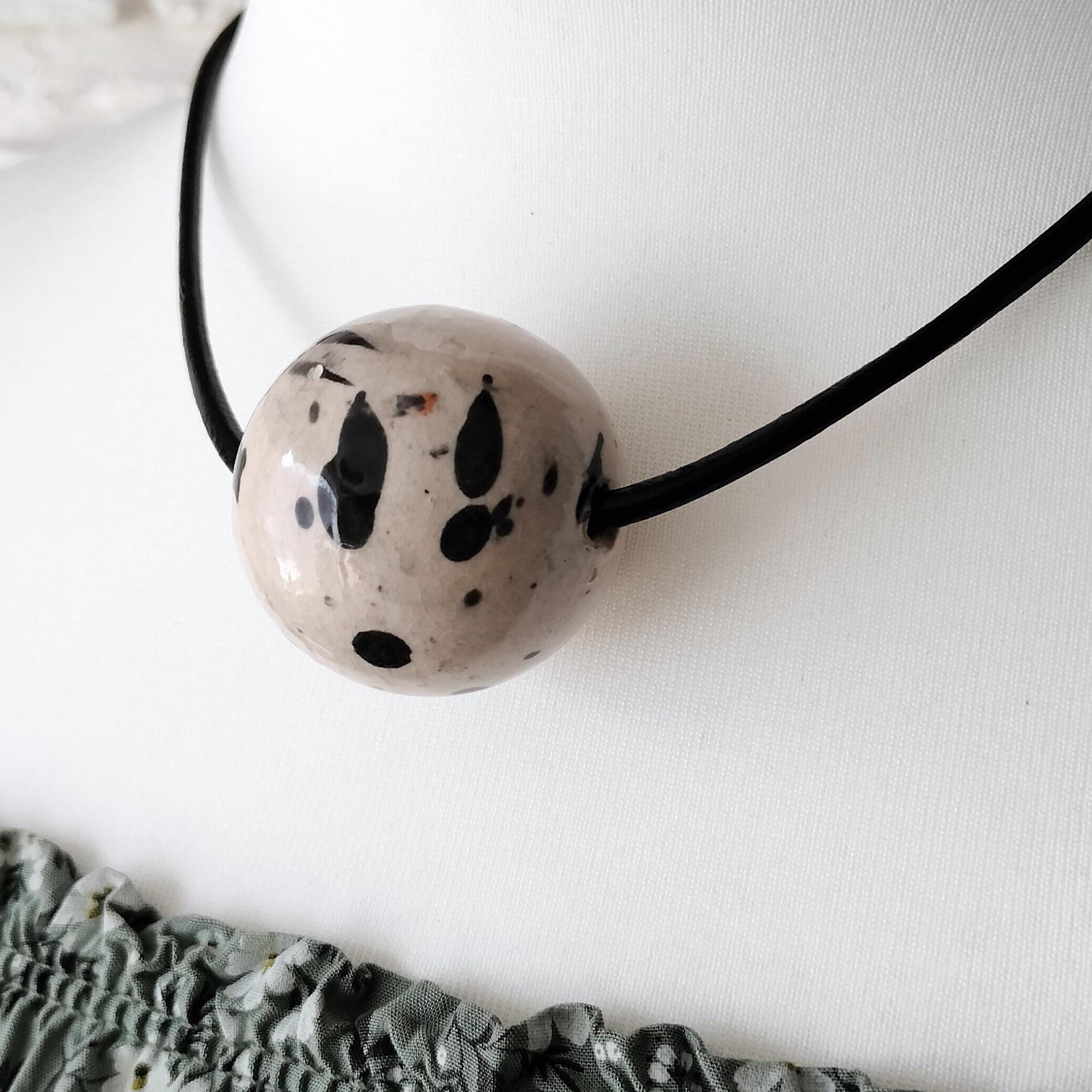 Porcelain Sphere Necklace, Large Ball Ceramic Necklace, Unusual Leather ...