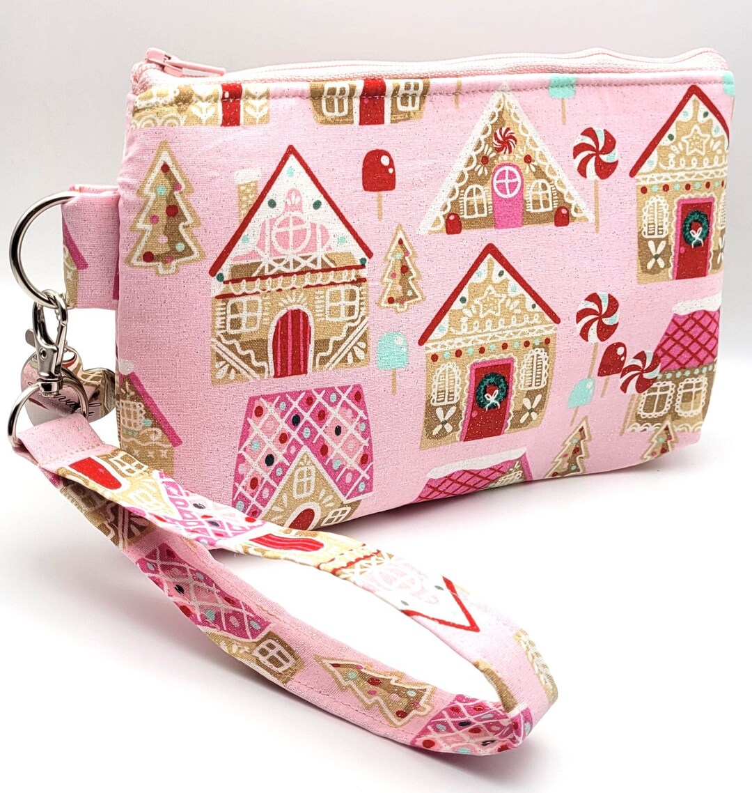 Sparkly Pink Gingerbread House Christmas Wristlet Purse/ Pocketbook - Etsy