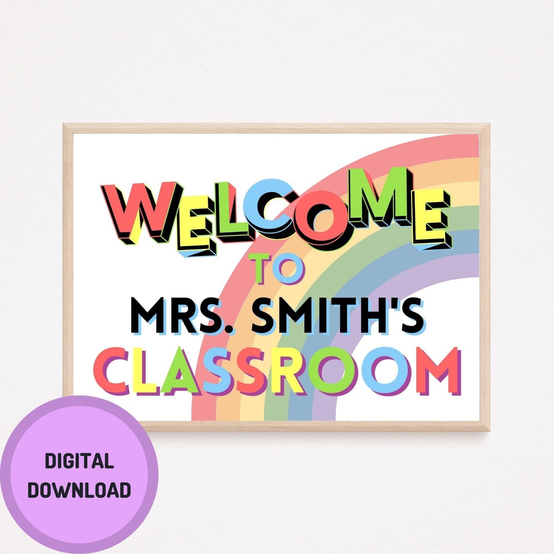 EDITABLE Rainbow Classroom Door Sign, Personalized Teacher Door Sign ...