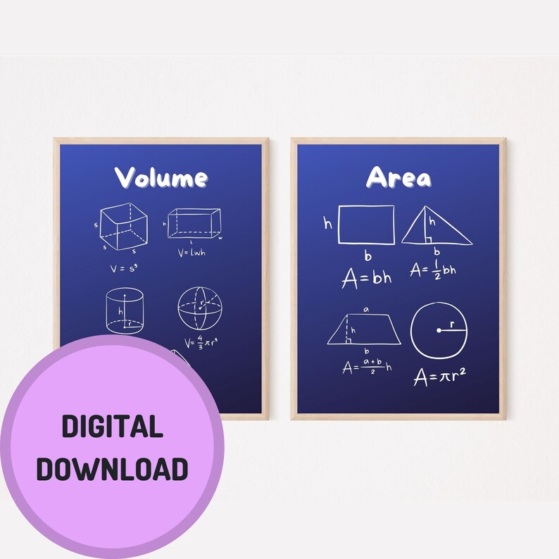 Volume and Area Math Poster Set of 2, Math Classroom Decor, Homeschool ...