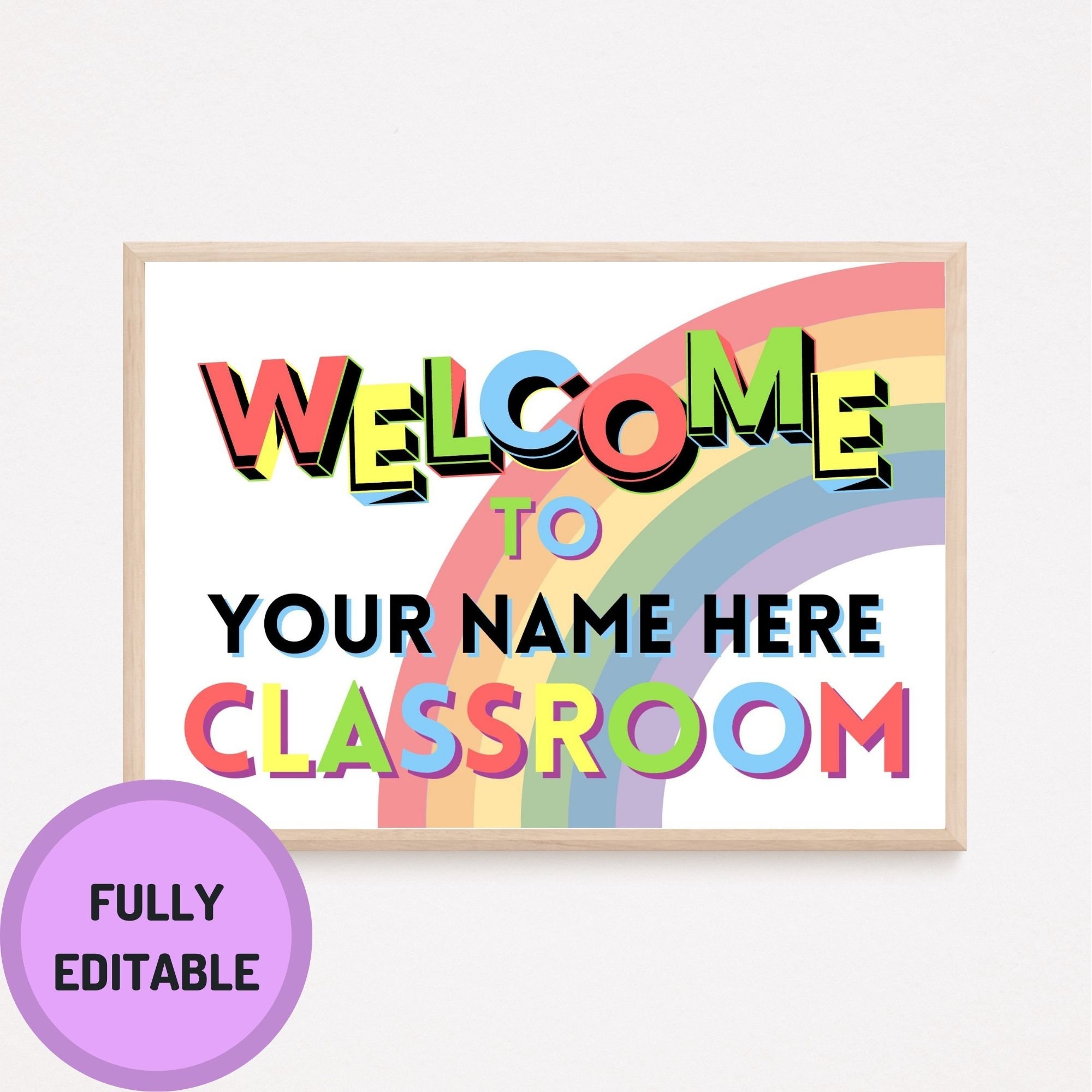 EDITABLE Rainbow Classroom Door Sign, Personalized Teacher Door Sign ...