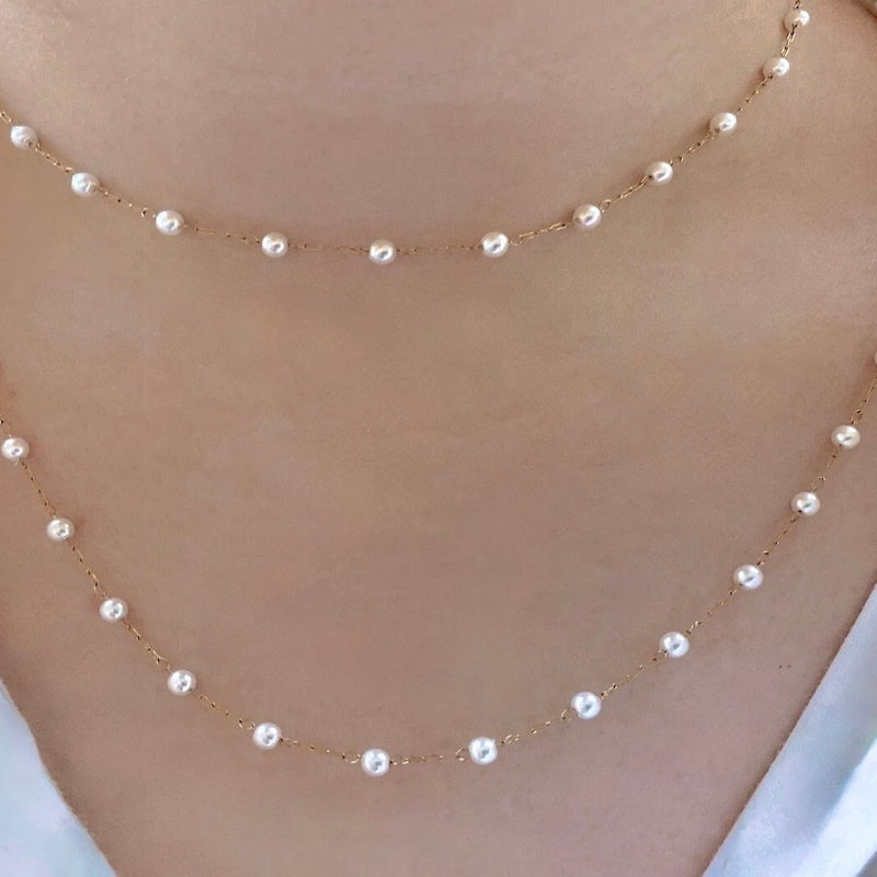 Gold Pearl Necklace - Etsy