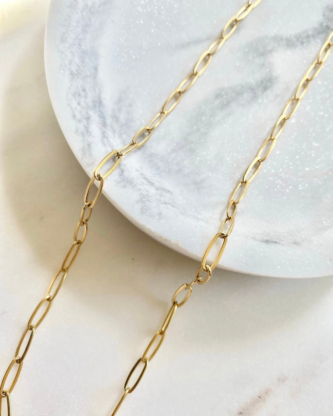 18k Link Chain Necklace, Rectangle Link Necklace, Gold Chain Link ...