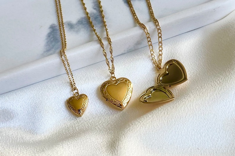 18K Gold Filled Gold Heart Locket Necklace Big Small Locket - Etsy