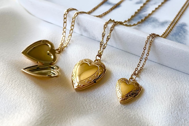 18K Gold Filled Heart Locket Necklace, Big Small Heart Locket, Vintage ...
