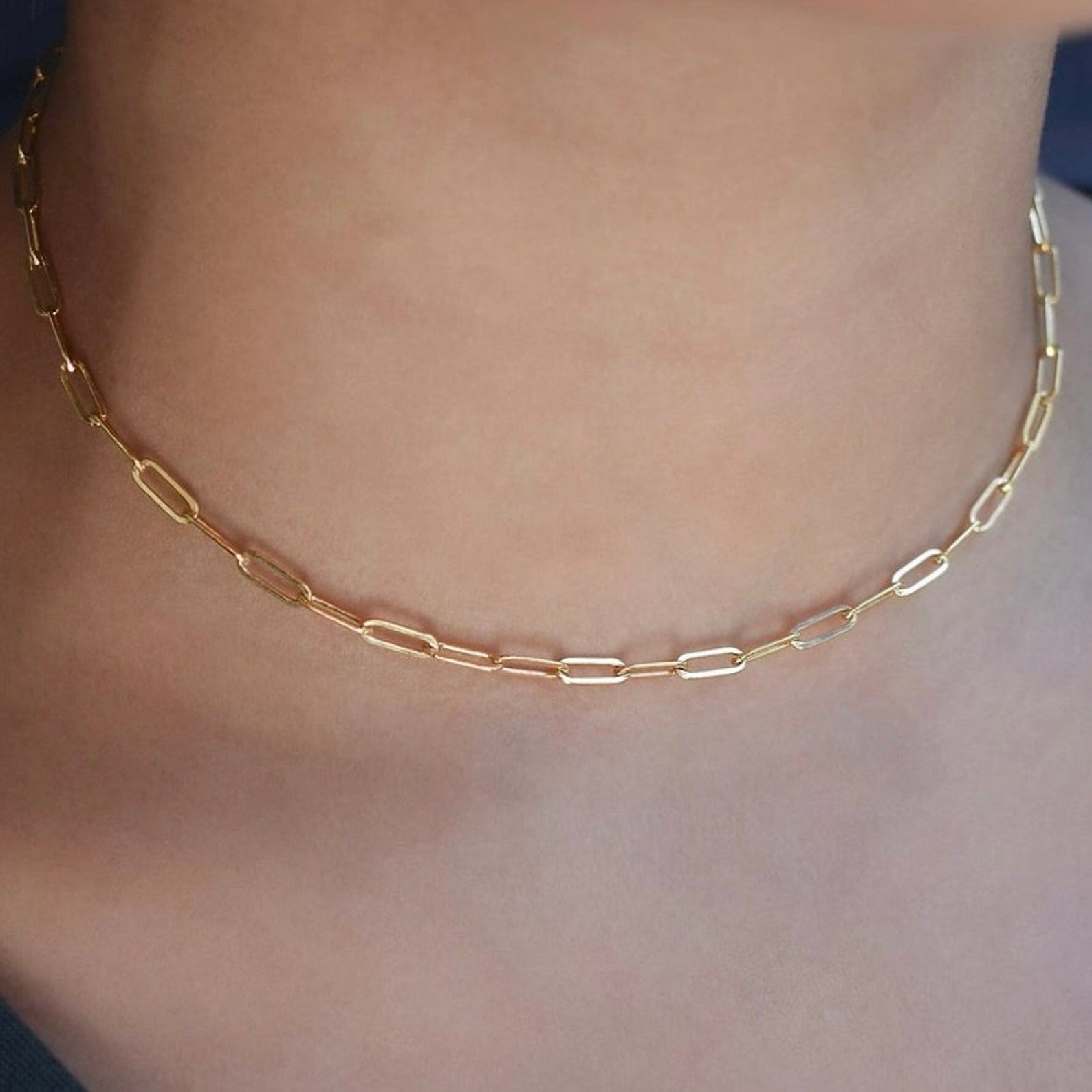 18K Gold Filled Paperclip Chain Necklace, Gold Paperclip Necklace ...