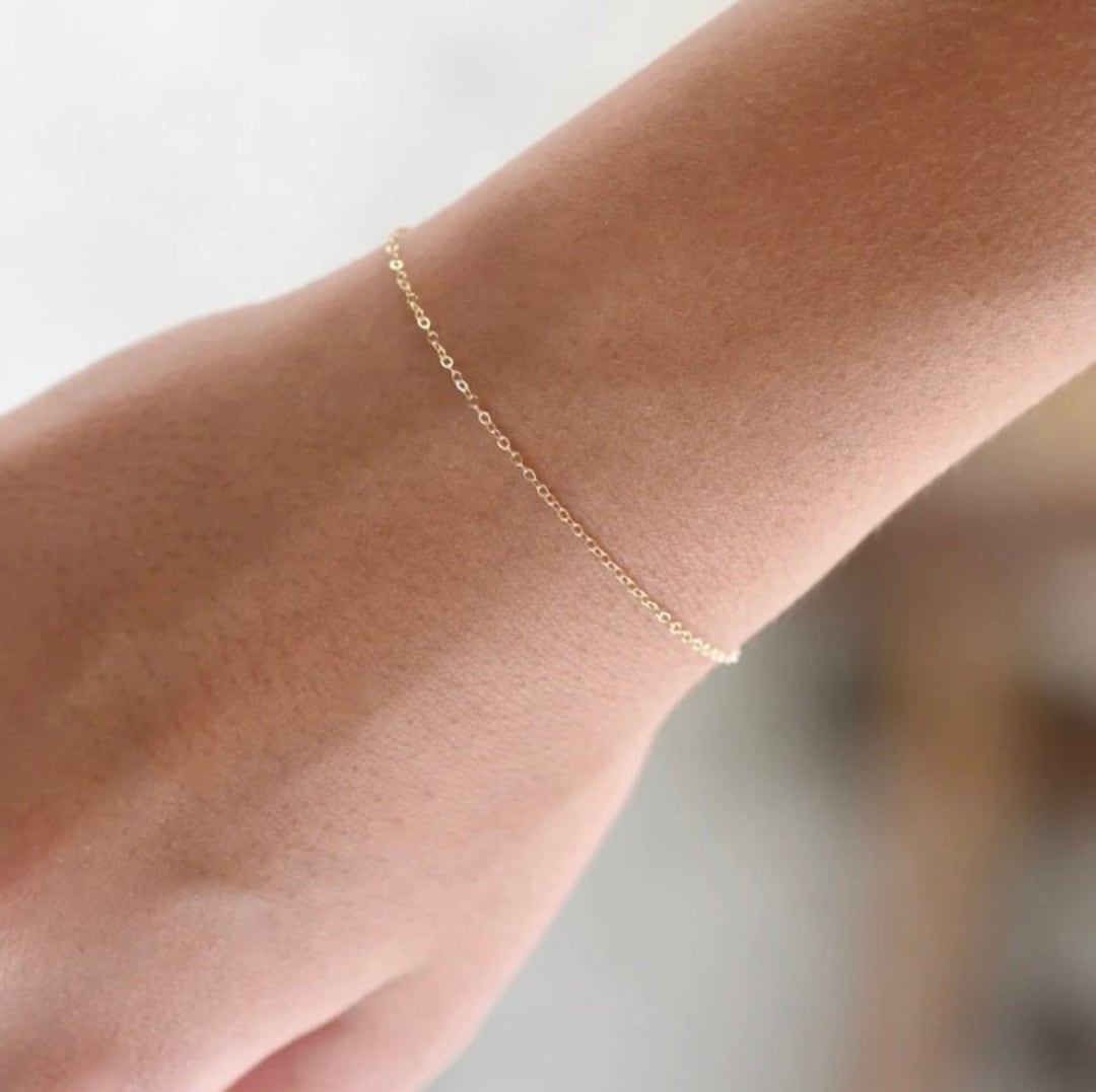 18k Thin Gold Filled Cable Bracelet, Dainty Gold Bracelet, Gold Box ...