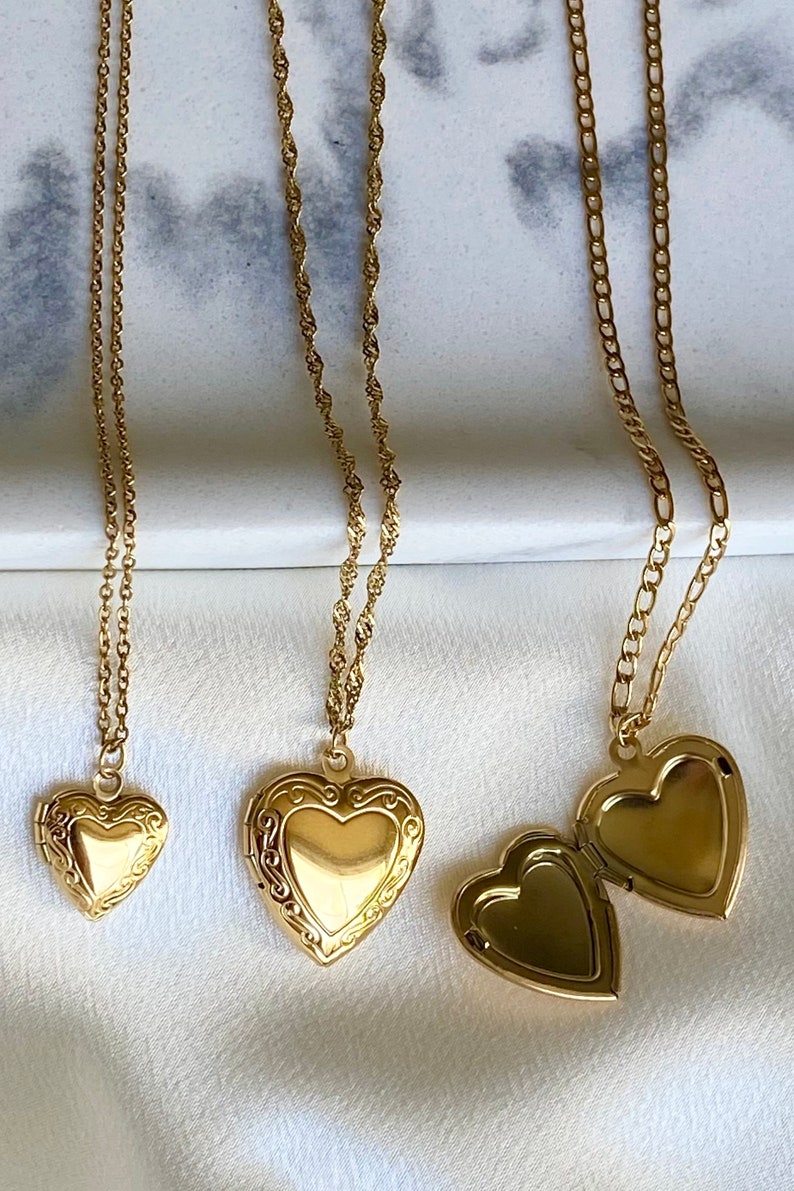 18K Gold Filled Heart Locket Necklace, Big Small Heart Locket, Vintage ...