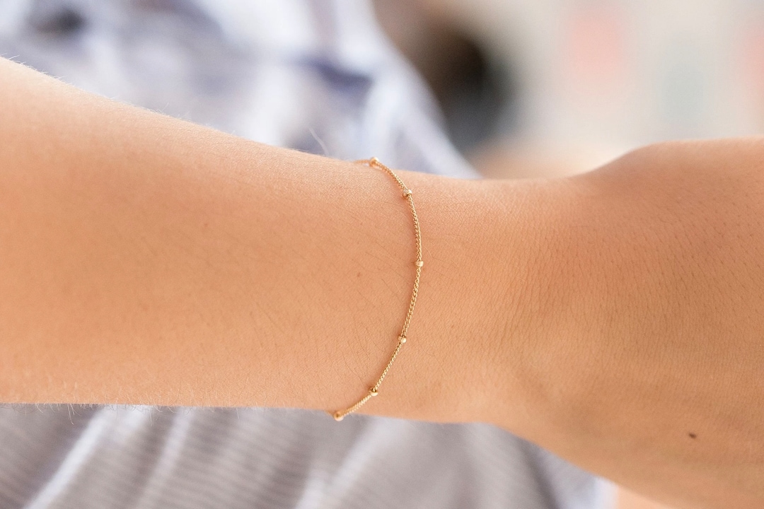18k Gold Filled Bead Chain Bracelet • Delicate Bracelet • Fine Beaded ...