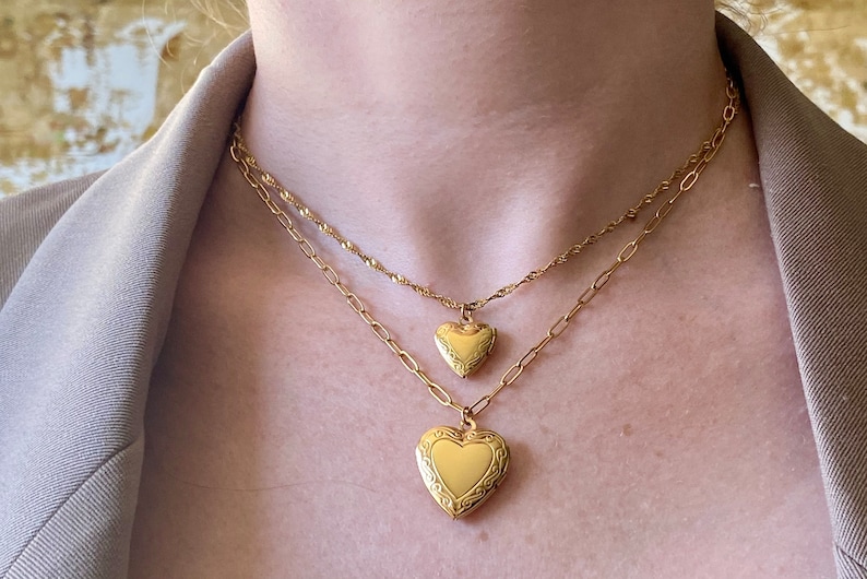 18K Gold Filled Gold Heart Locket Necklace Big Small Locket - Etsy