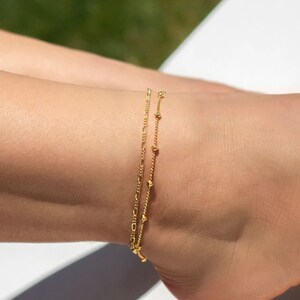 18k Dainty Anklet for Woman, Gold Beaded Anklet, Gold Dainty Anklet ...