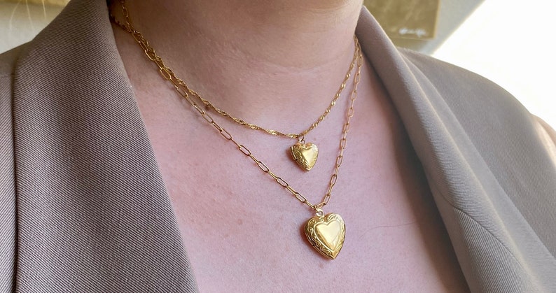 18K Gold Filled Gold Heart Locket Necklace, Big Small Locket ...