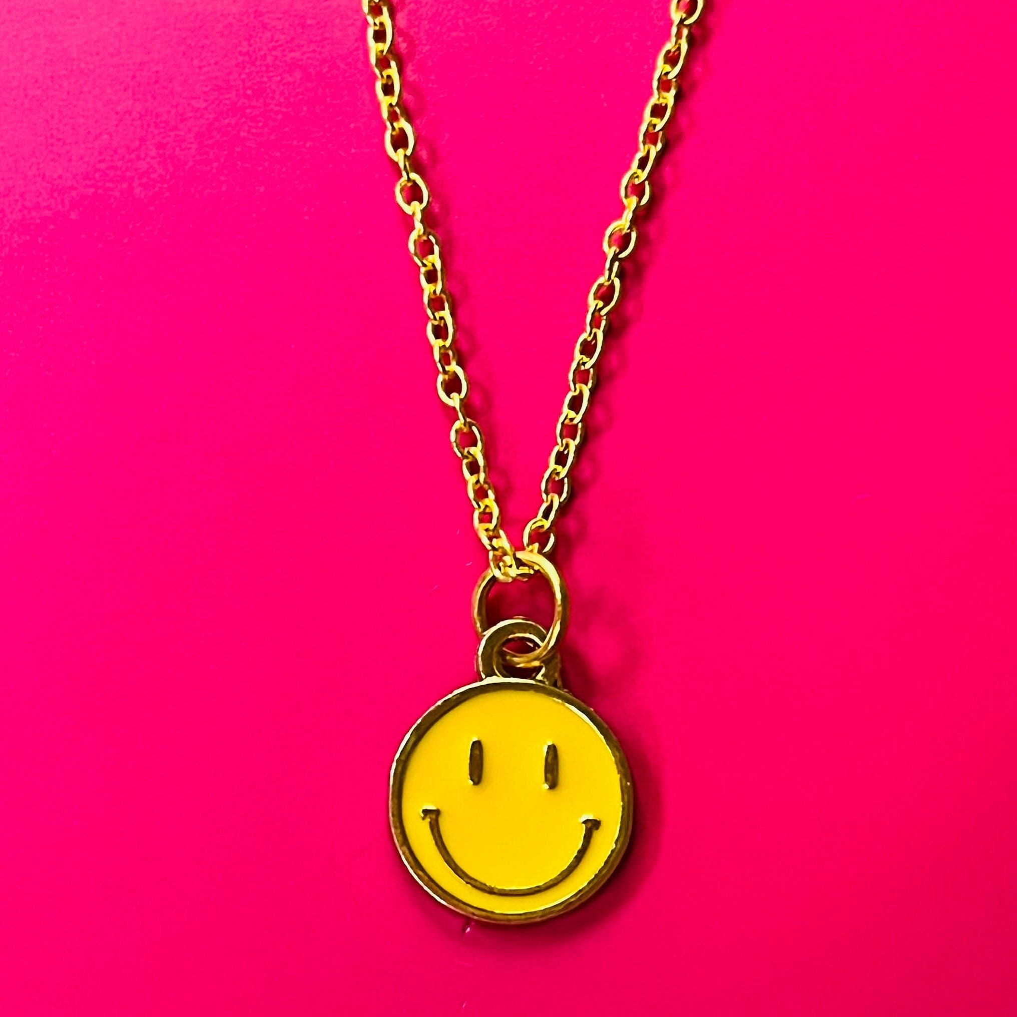 Yellow Preppy Smiley Face Necklace - Etsy