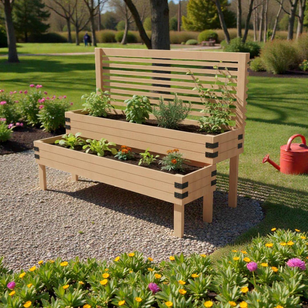 Planting Bench Plans PDF | DIY Wooden Garden Bench With Planter Boxes ...