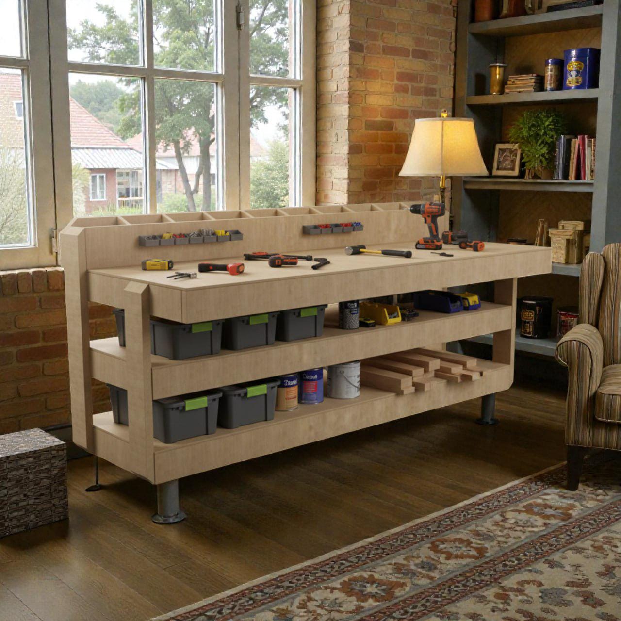 Workbench Shelf Plan PDF | Heavy Duty Wood Workbench With Storage ...