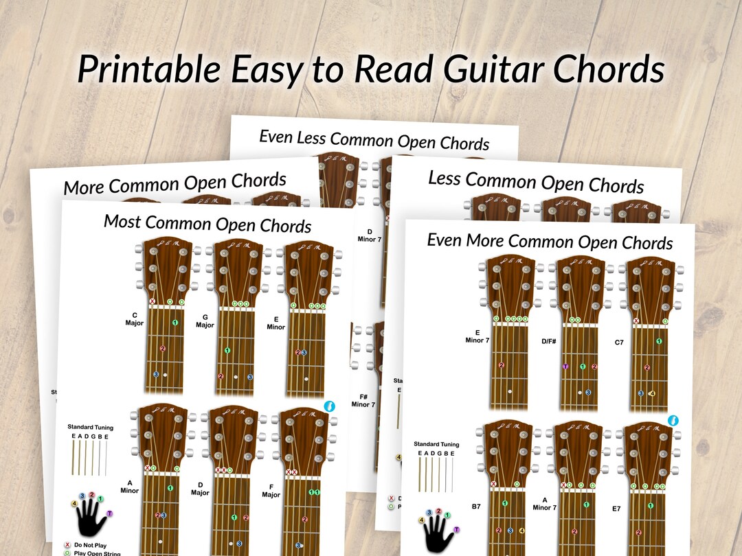 Easy to Read Open Guitar Chord Charts - Etsy Canada