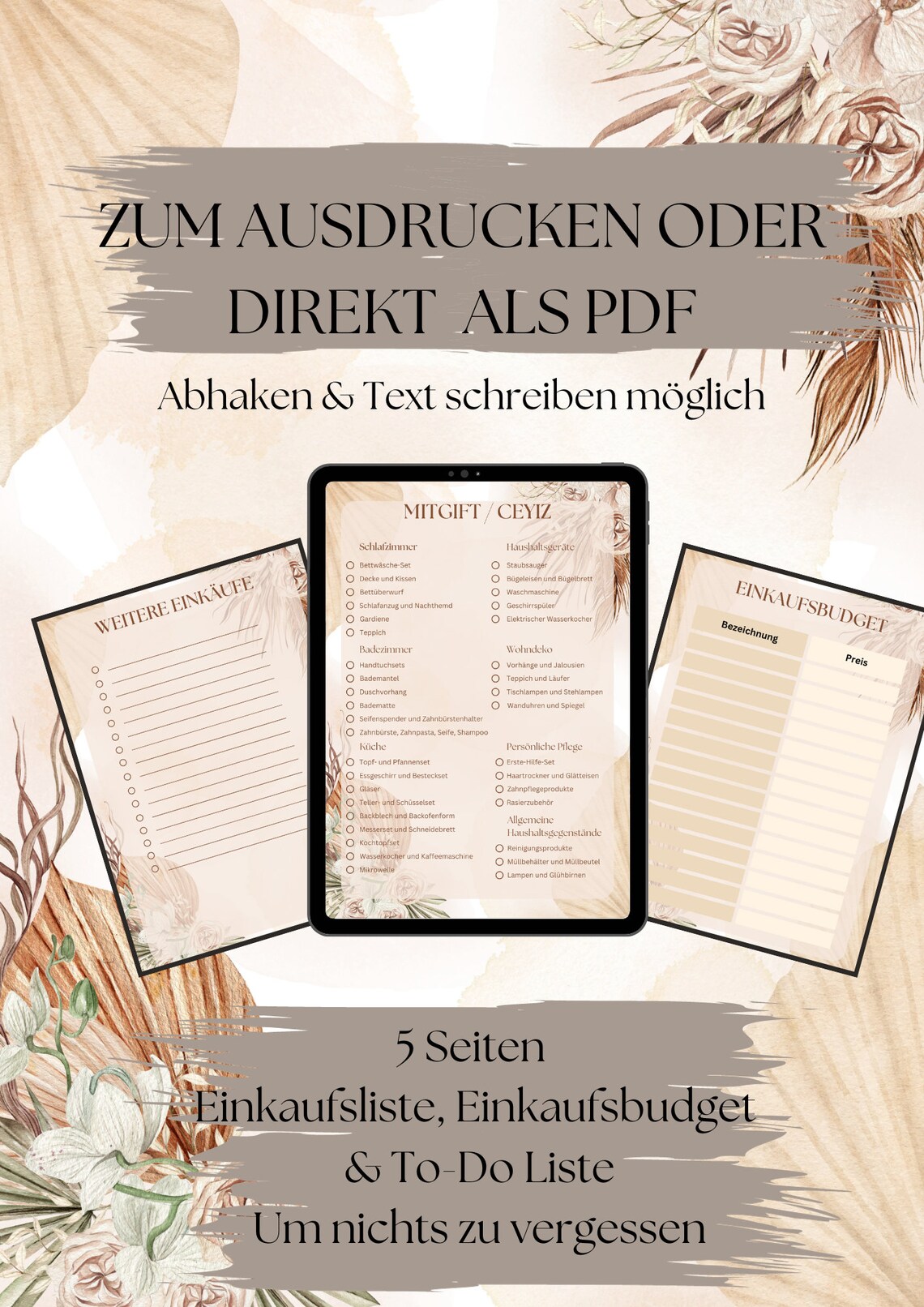 Checkliste Mitgift /Ceyiz zum Ausdrucken | Ceyizliste deutsch ...