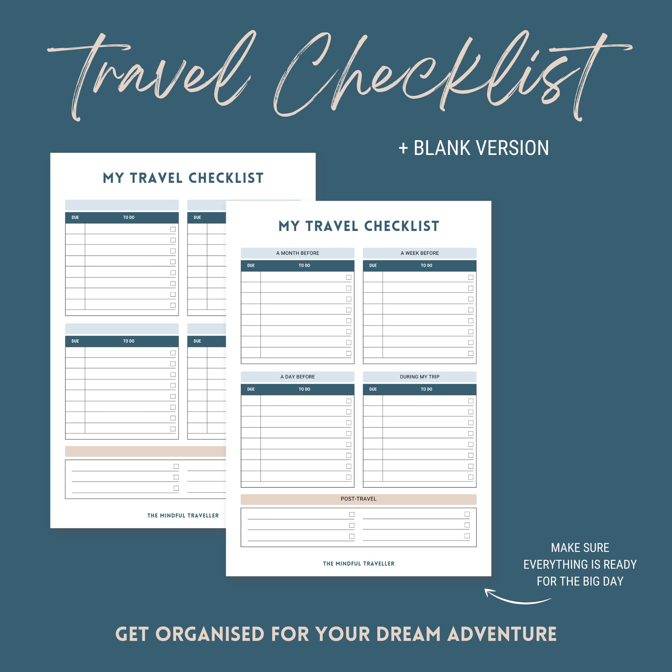Travel Checklist Printable, Digital Vacation Planner, Holiday Checklist ...