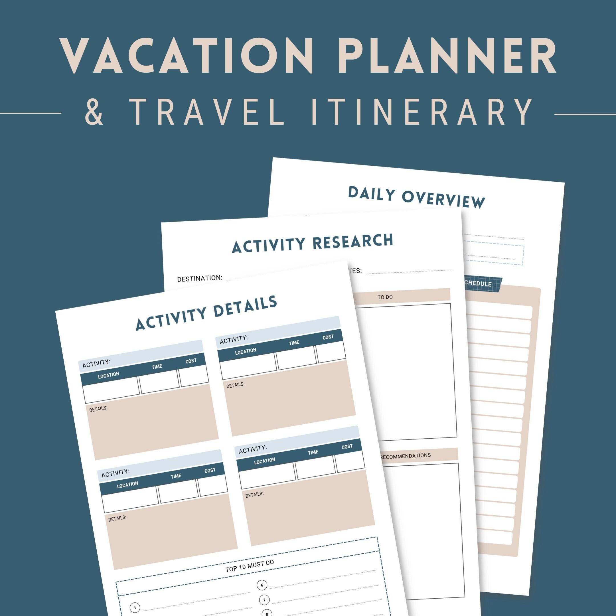 Vacation Planner Printable, Digital Travel Planner, Daily Weekly Trip ...