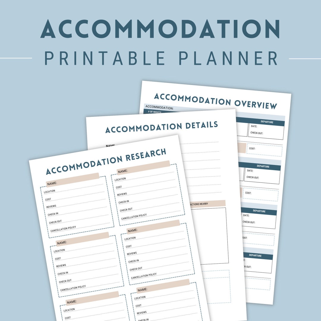 Accommodation Planner Printable, Digital Travel Itinerary ...
