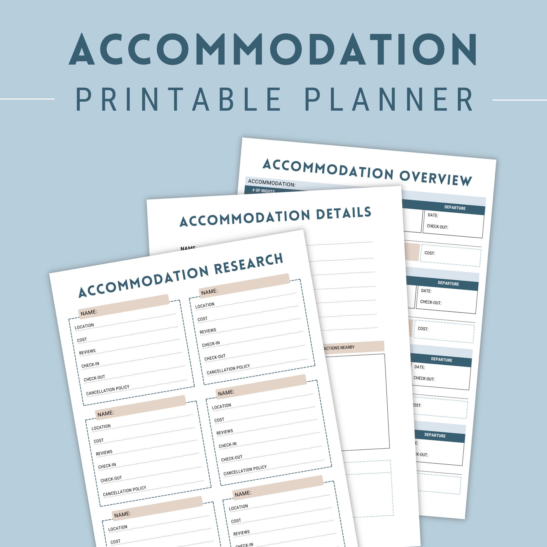 Accommodation Planner Printable, Digital Travel Itinerary ...