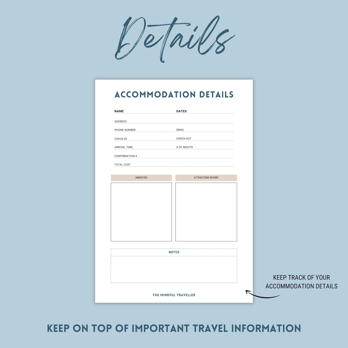 Accommodation Planner Printable, Digital Travel Itinerary ...