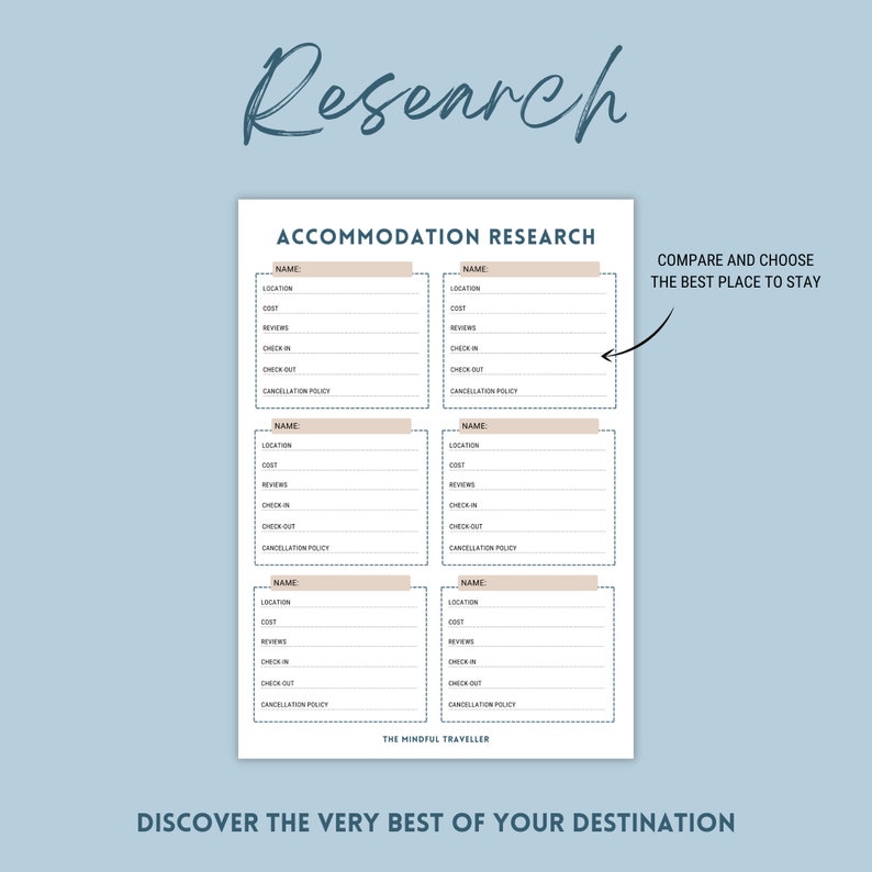 Accommodation Planner Printable, Digital Travel Itinerary ...