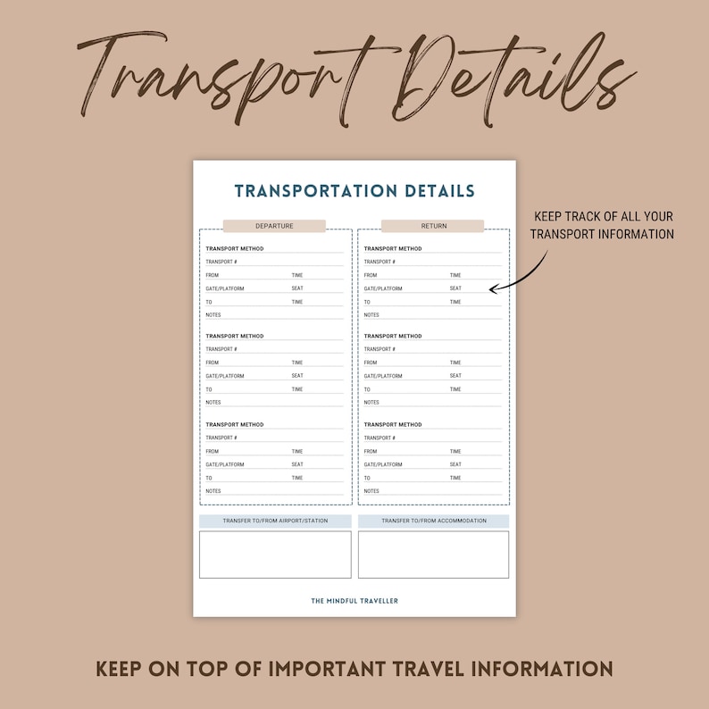 Transportation Planner Printable, Travel Organizer, Transportation ...