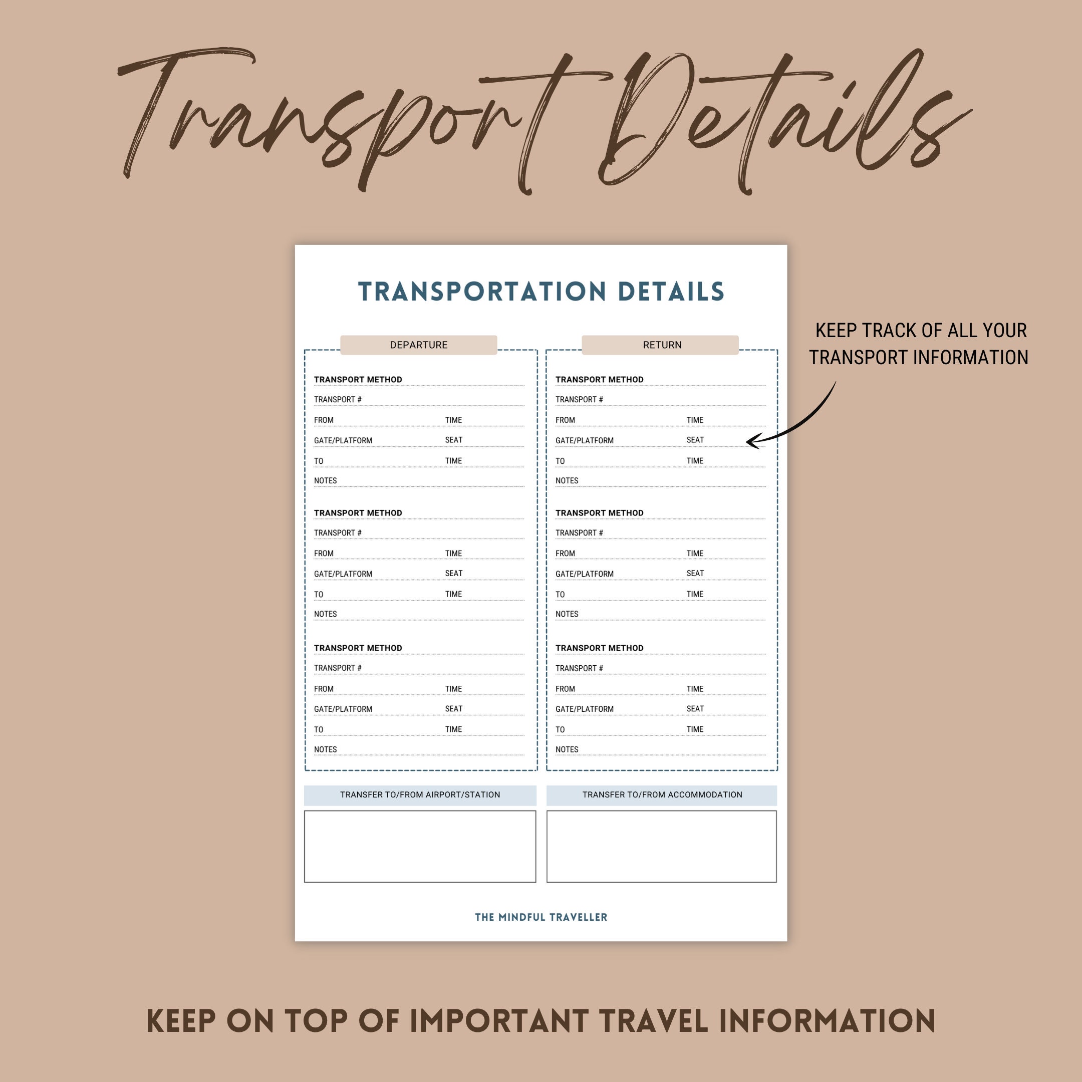 Transportation Planner Printable, Travel Organizer, Transportation ...