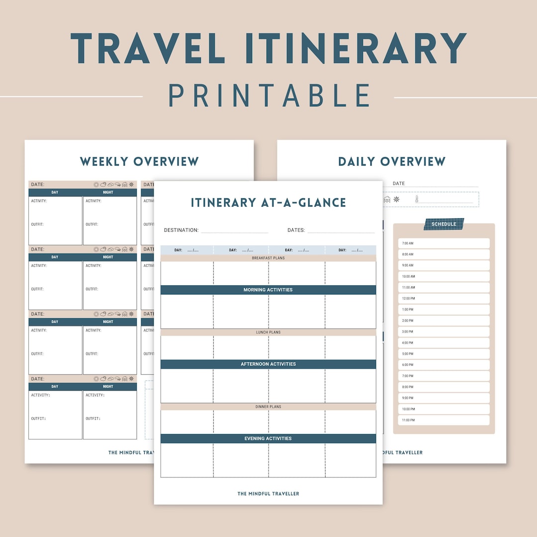 Travel Itinerary Template Printable Digital Vacation Planner Daily