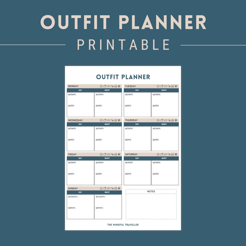 Outfit Planner Printable, Vacation Outfit Weekly Tracker, Travel ...