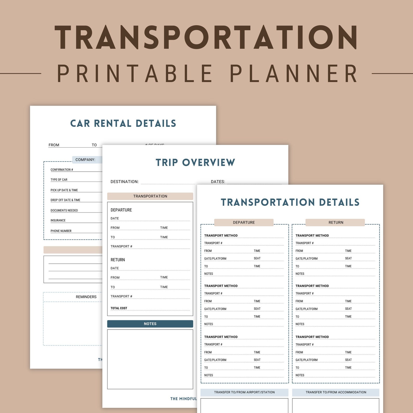 Transportation Planner Printable, Travel Organizer, Transportation ...