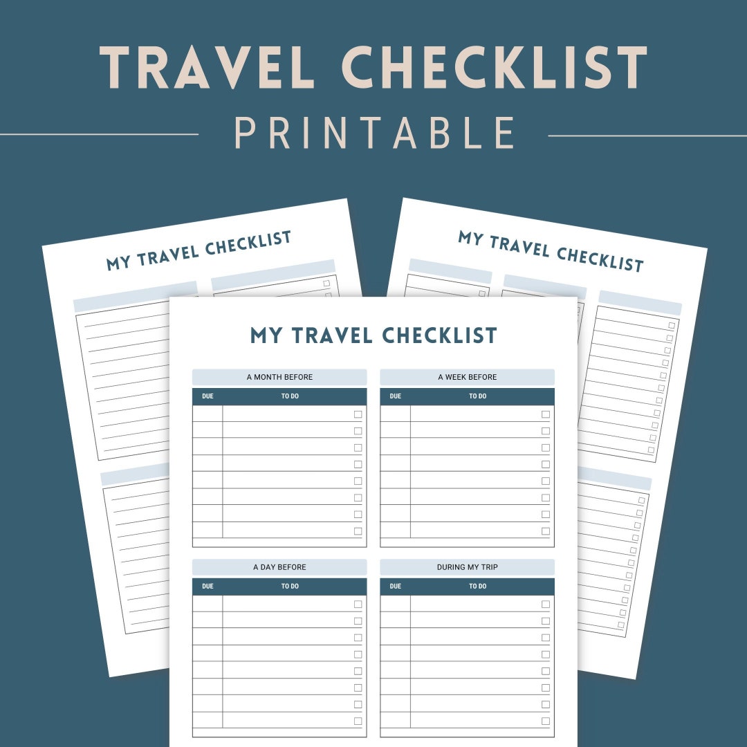 Travel Checklist Printable, Digital Vacation Planner, Holiday Checklist ...