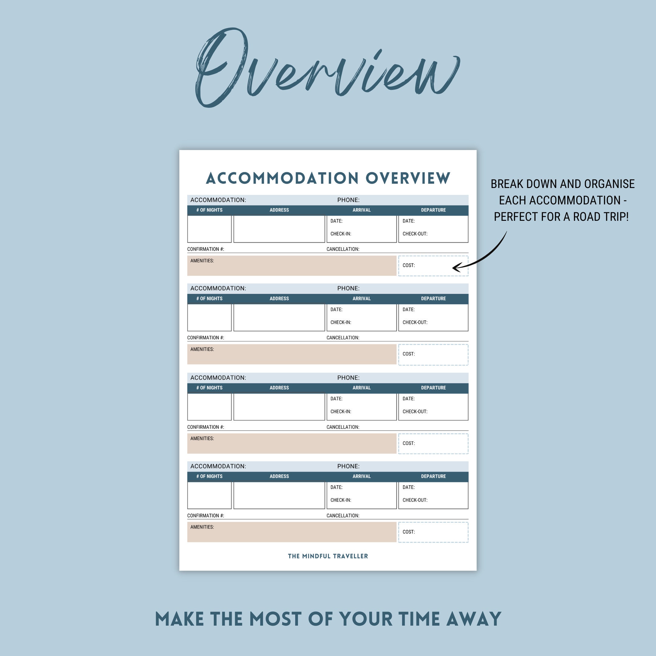 Accommodation Planner Printable, Digital Travel Itinerary, Accommodation Template, Hotel Planner ...