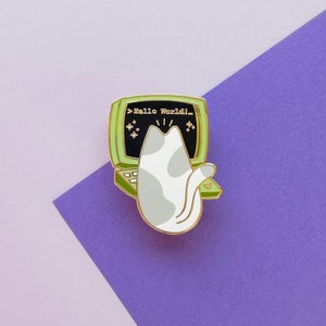 Coding Cat Cute Enamel Pin, Hello World Nerdy Gift, Cute Animal ...