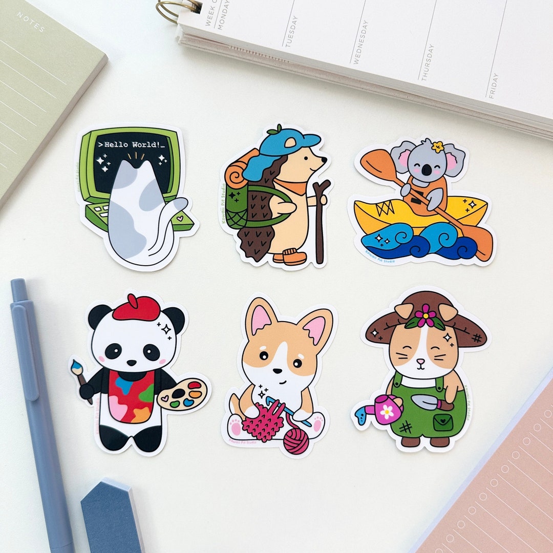 Hobby Animals Sticker Pack, Cute Kawaii Animals Sticker Set for Laptop ...