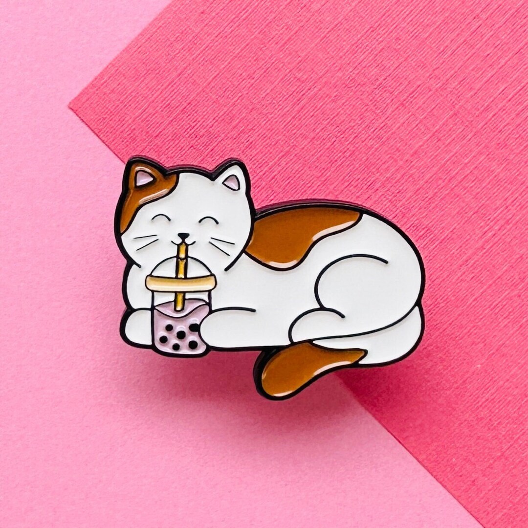 Boba Tea Cat Cute Enamel Pin Strawberry Milk Bubble Tea Cute - Etsy