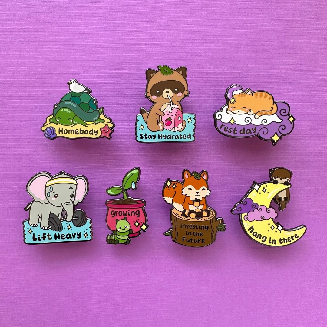 Mental Health Enamel Pin Set, Cute Animals Personal Growth Gift Kawaii ...