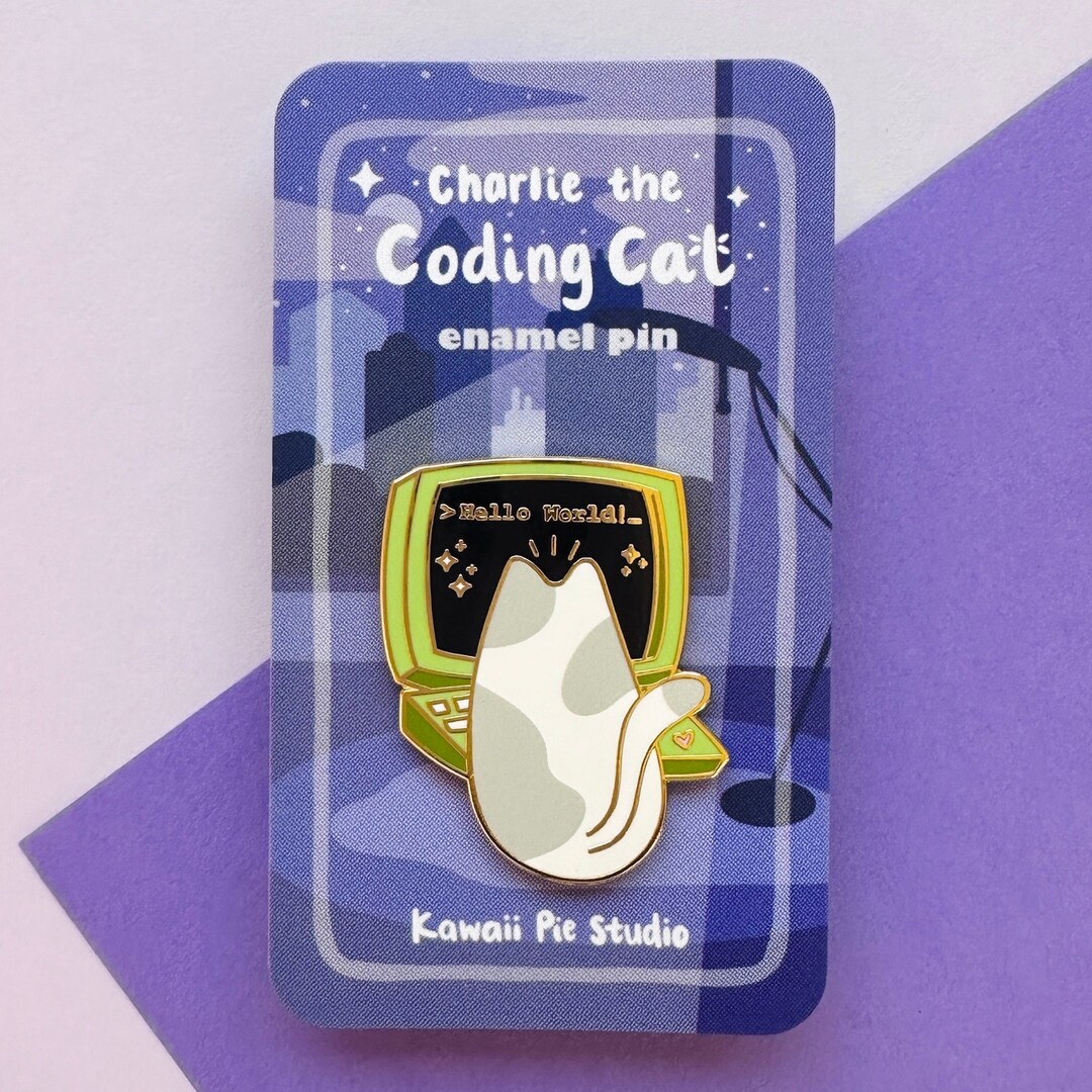 Coding Cat Cute Enamel Pin, Hello World Nerdy Gift, Cute Animal ...